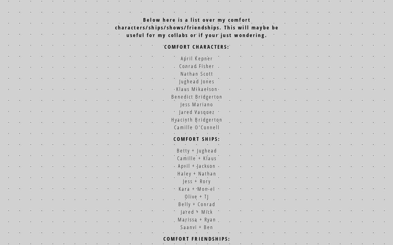 Comfort characters/ships/friendships/shows